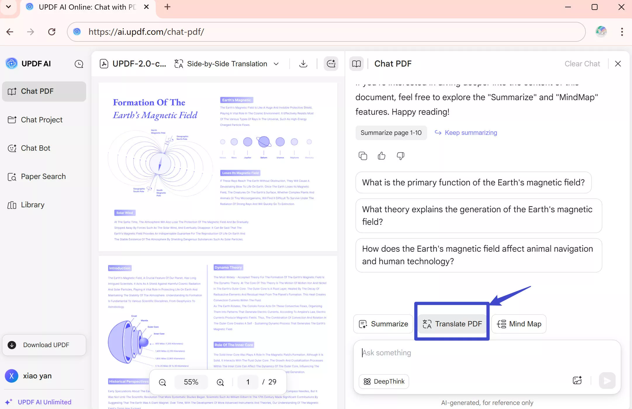 Translate PDFs with UPDF AI | UPDF User Guide