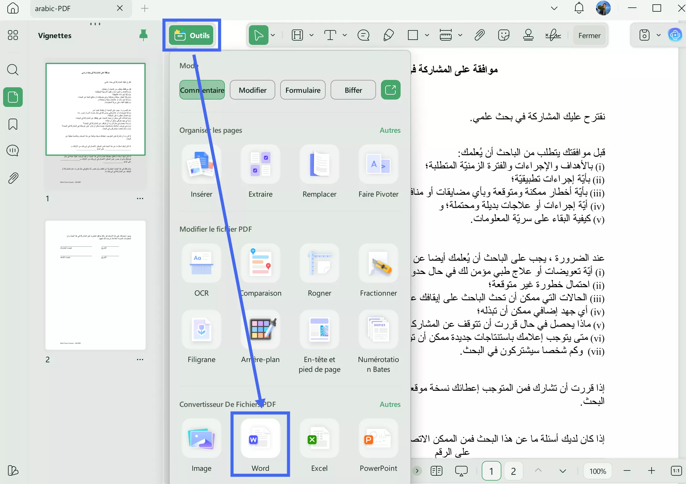 Convertir un PDF arabe en Word | UPDF